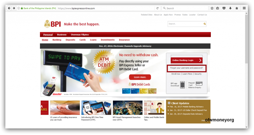 BPI Express Online: Recover Forgotten Password / Stolen ATM