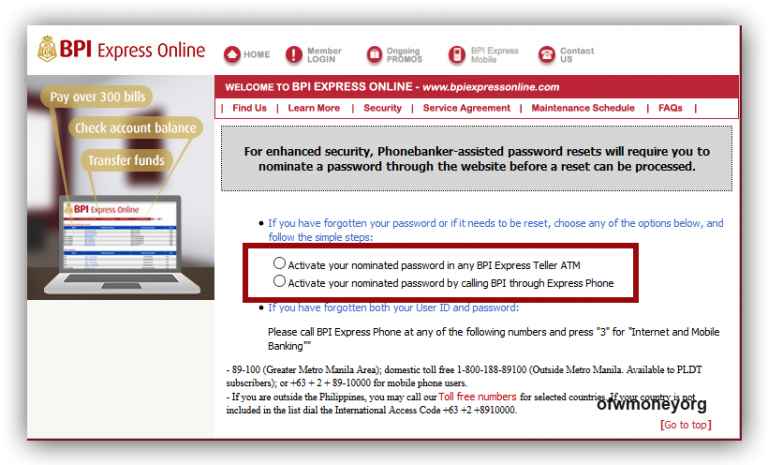 BPI Express Online: Recover Forgotten Password / Stolen ATM