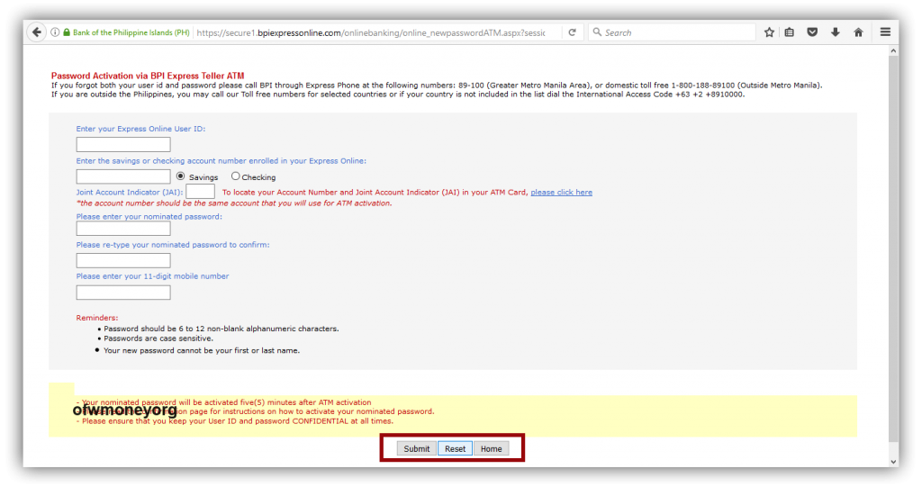 BPI Express Online: Recover Forgotten Password / Stolen ATM